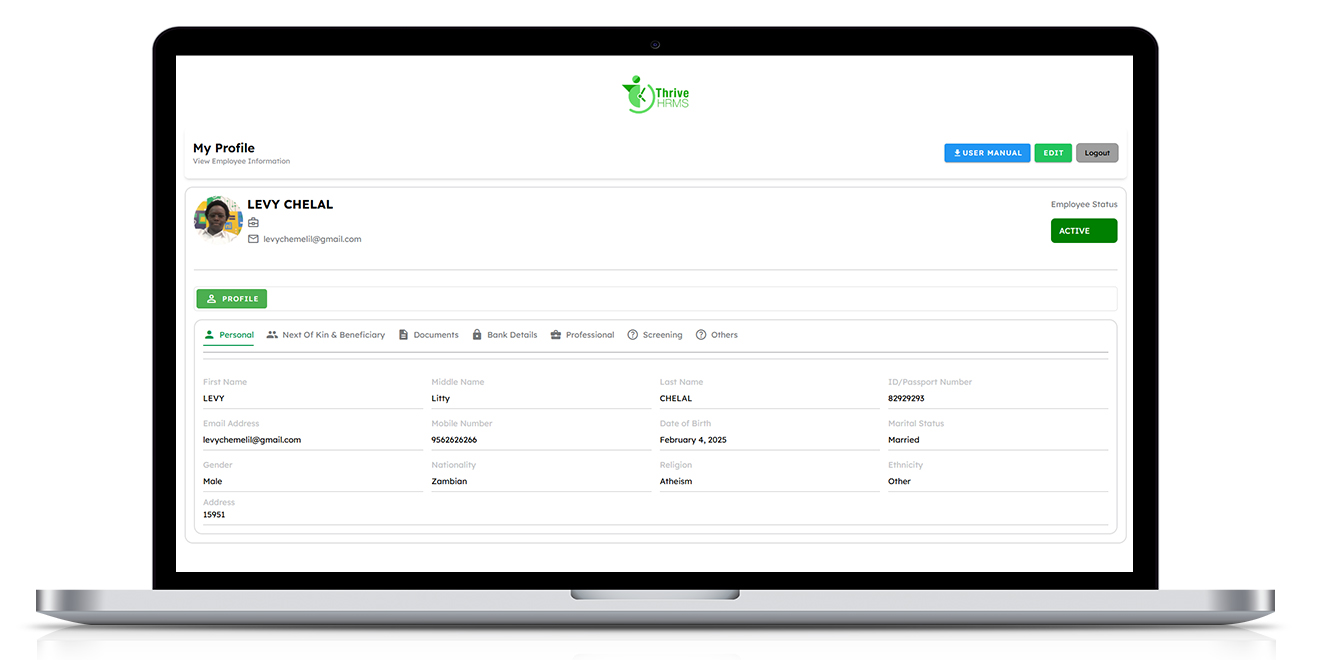 Employee Self-Service portal - Thrive HRMS